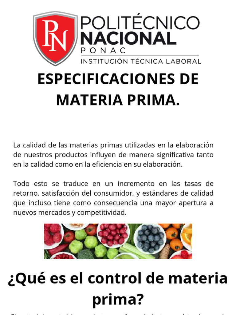 Especificaciones de Materia Prima. 1 | PDF | Calidad (comercial ...