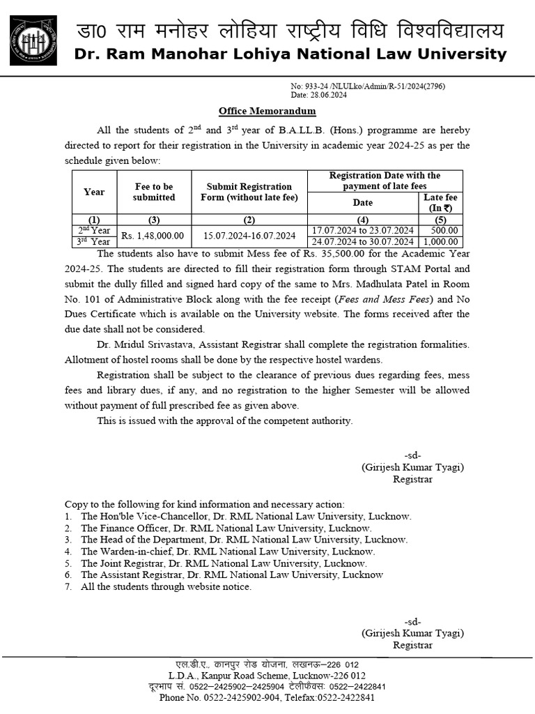 Registration Notice 2nd & 3rd Year | PDF