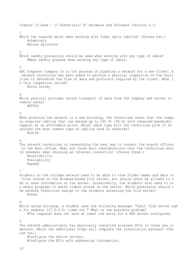Chapter 15 Exam - IT Essentials: PC Hardware and Software (Version 4.1 ...