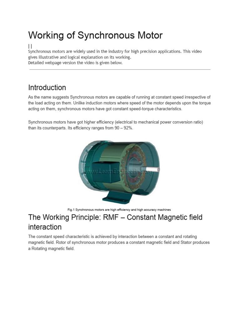 Working of Synchronous Motor | PDF | Electric Motor | Electrodynamics