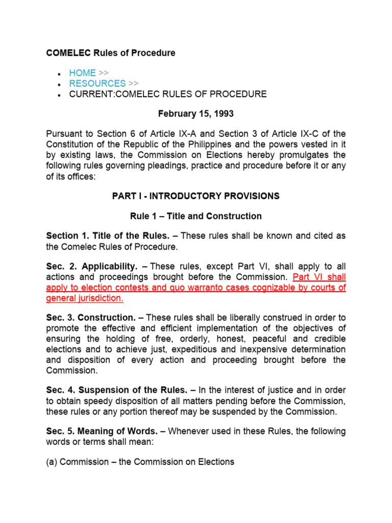 Comelec Rules of Procedure Overview | PDF | Intervention (Law) | Brief ...