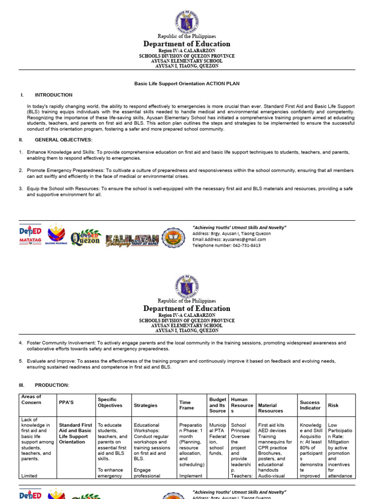 Basic Life Support Action Plan SY 2023 2024 | PDF | First Aid ...