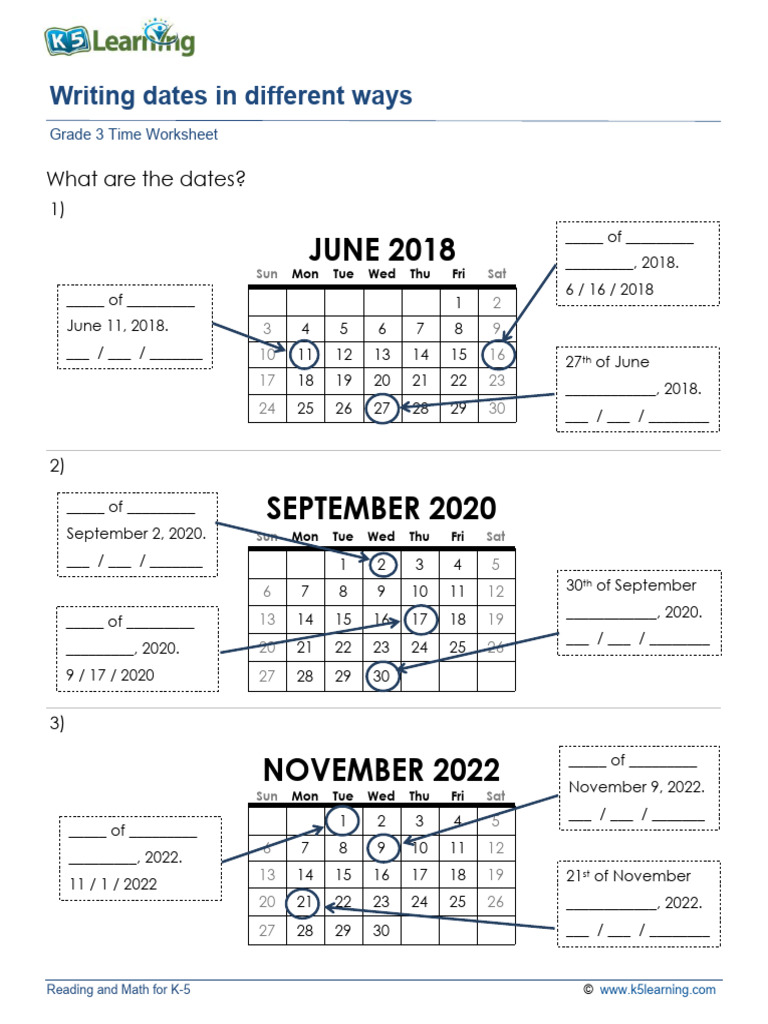Grade 3 Calendar Writing Dates C | PDF | Business | Finance & Money ...