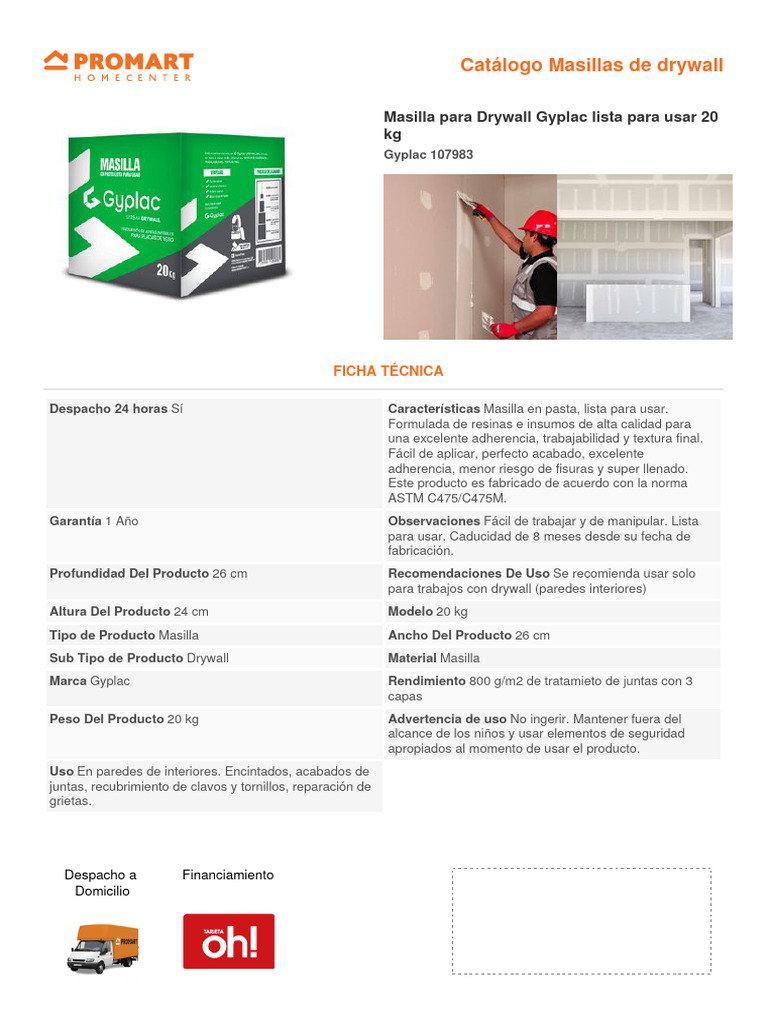 F.T Masilla Drywall Gyplac 20 KG | PDF