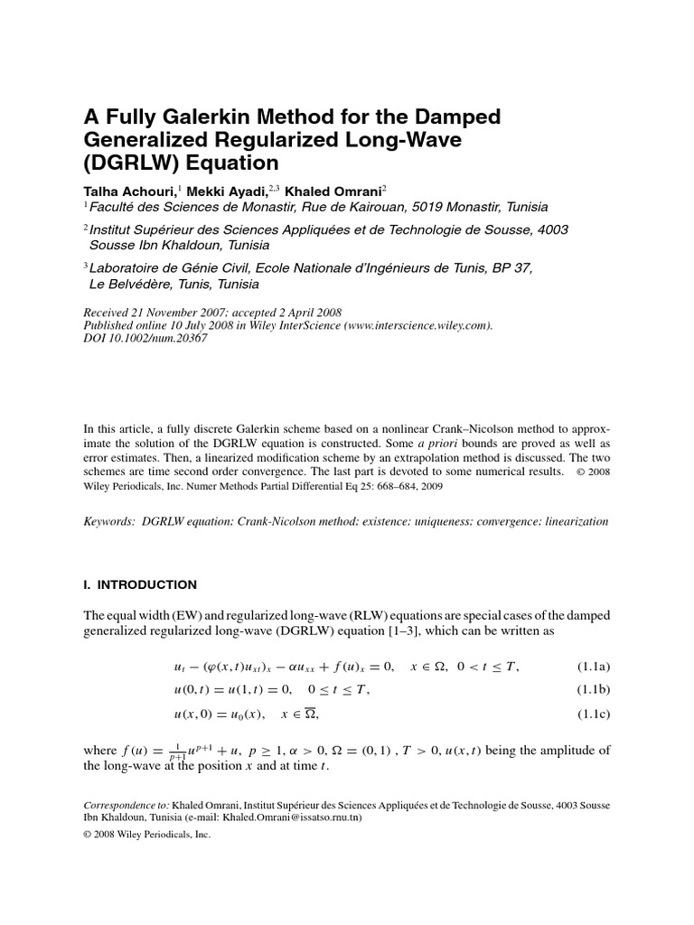 Galerkin Method for DGRLW Equation | PDF | Partial Differential ...