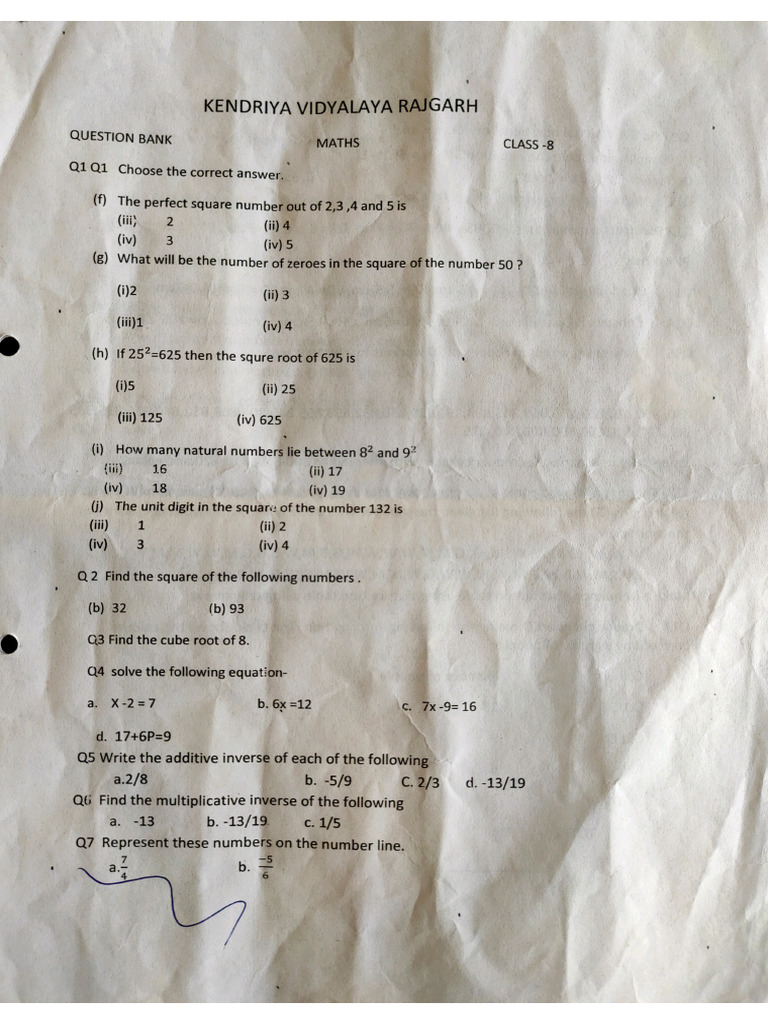Question Bank Maths Class Viii | PDF