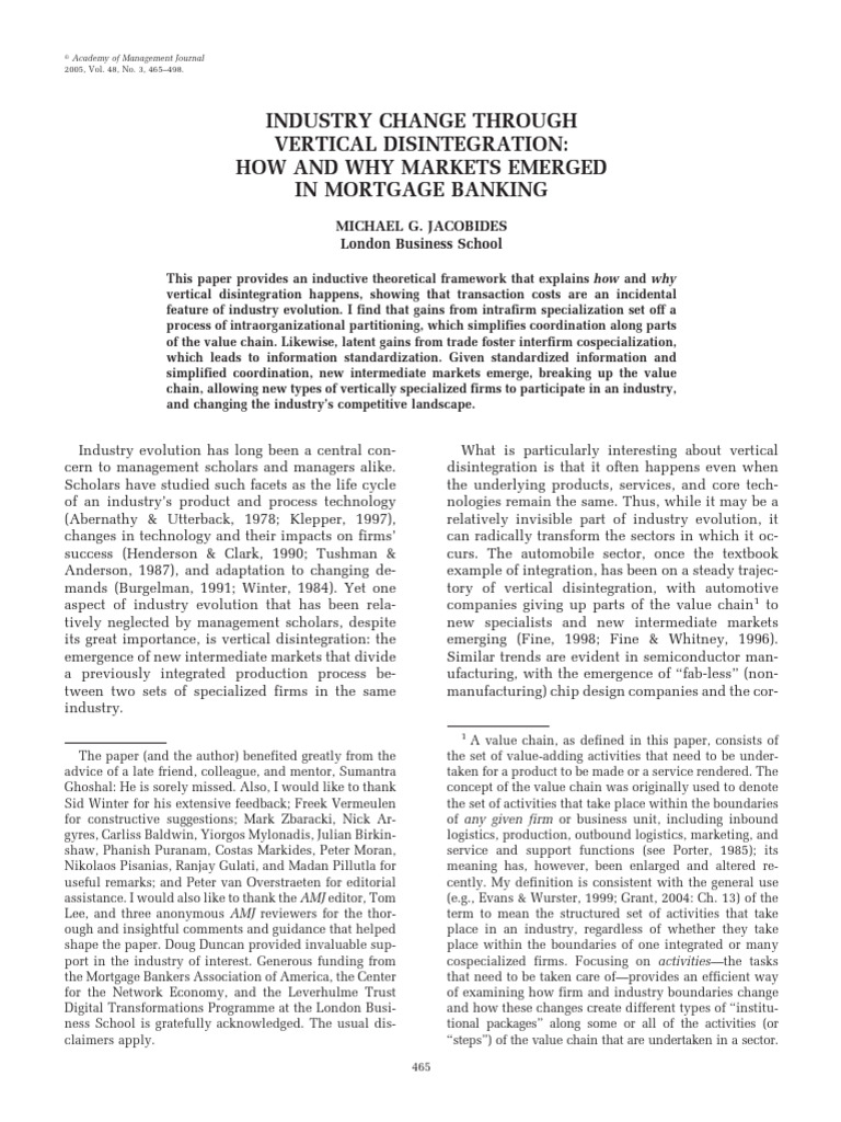 Jacobides (2005) Industry Change Through Vertical Disintegration | PDF ...