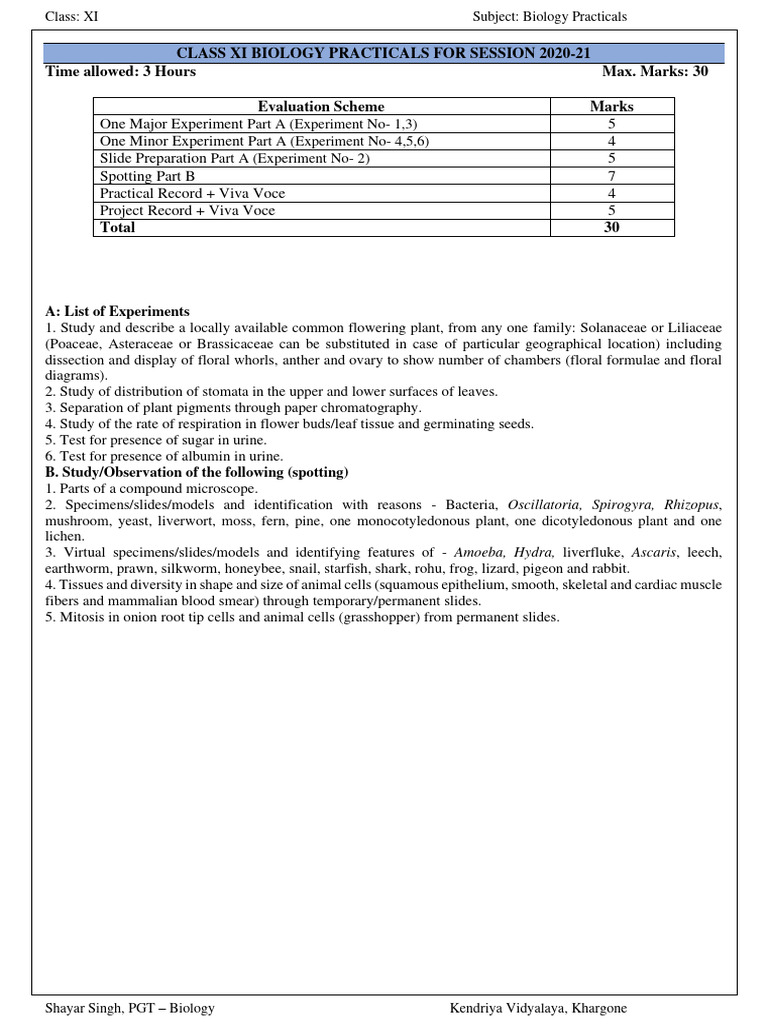 XI Biology Practicals 2020-21 | PDF | Leaf | Flowers
