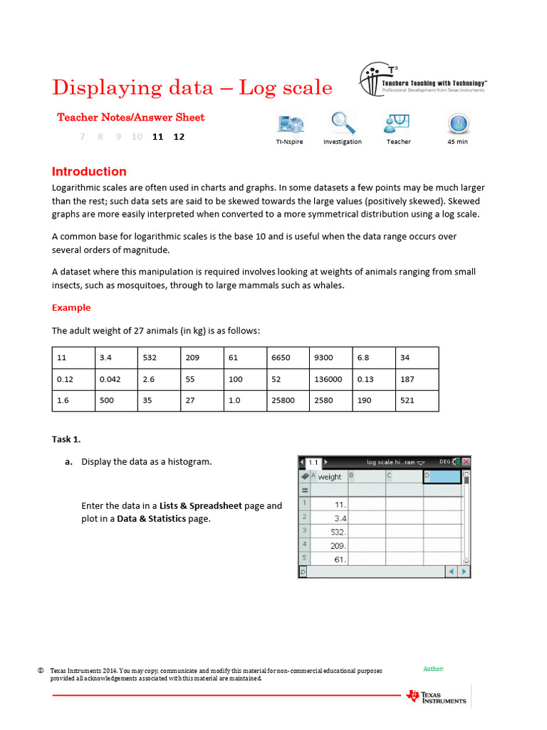 Log Scales Teacher Notes Answer Sheet | PDF | Histogram | Logarithm