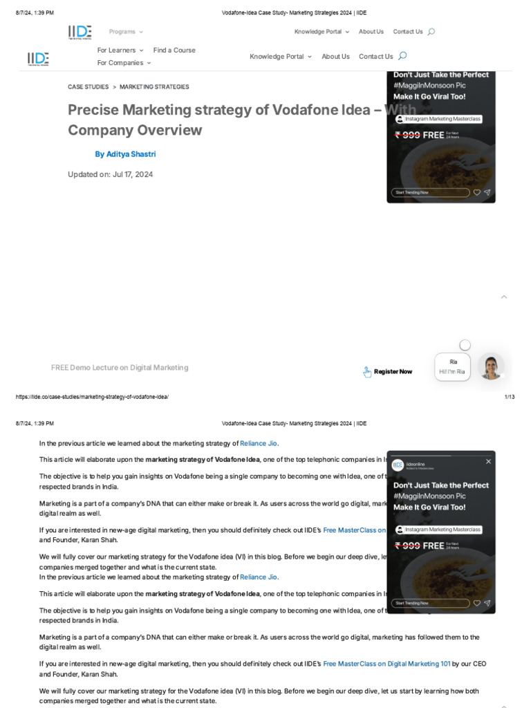 Vodafone-Idea Case Study - Marketing Strategies 2024 - IIDE | PDF ...