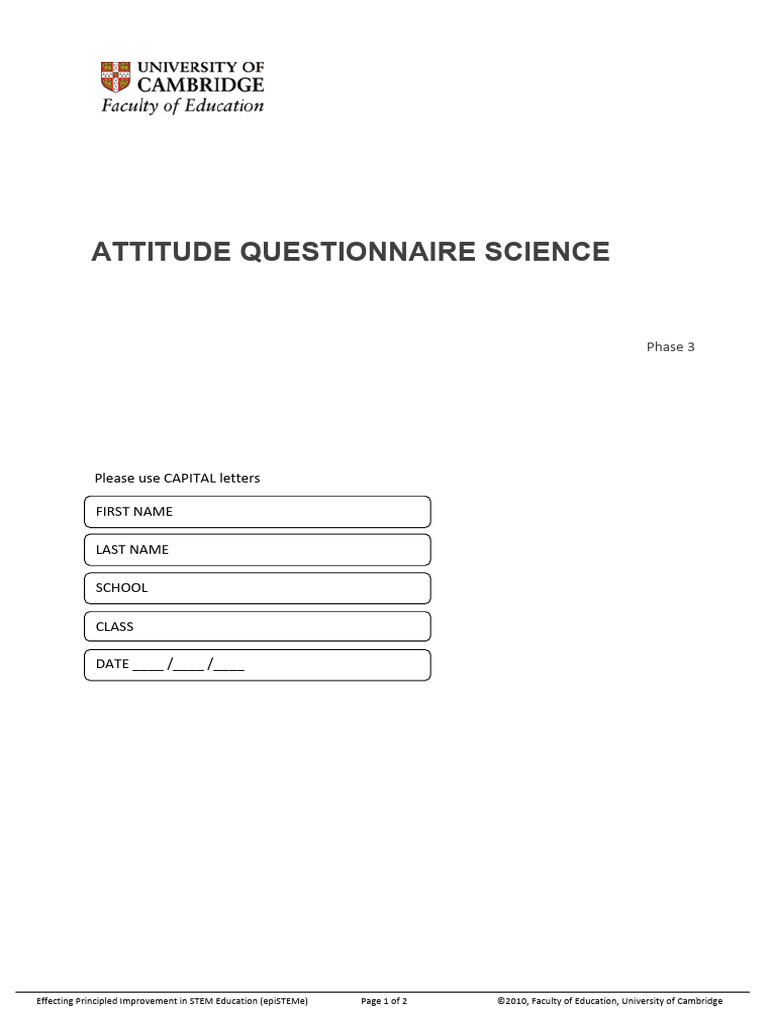 Epi STEMe Science Attitude Questionnaire | PDF | Cognition | Psychology