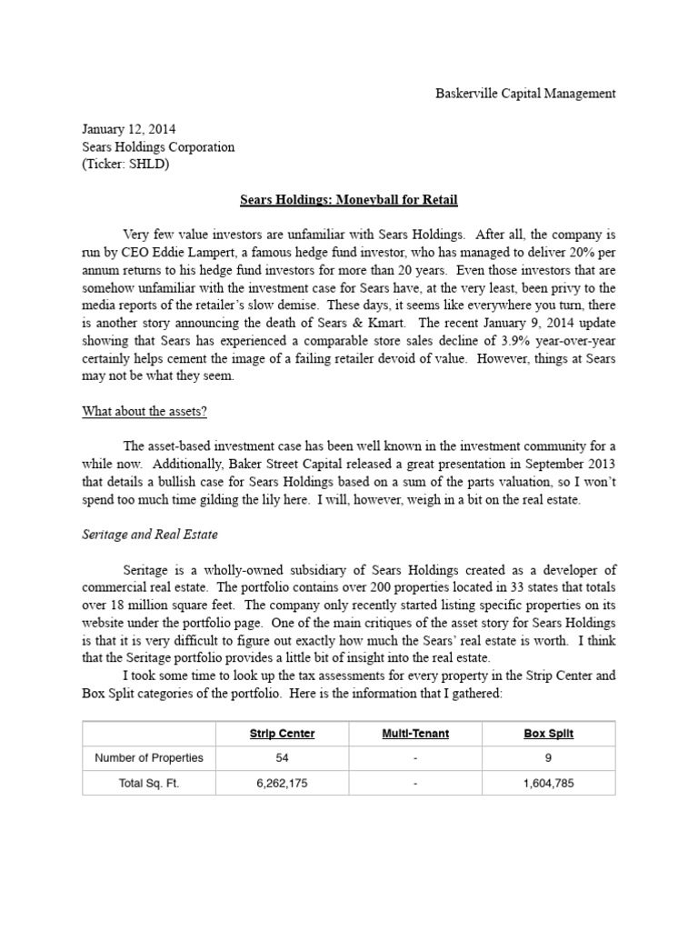 2014 Sears Baskerville Capital | PDF | Investing | Business