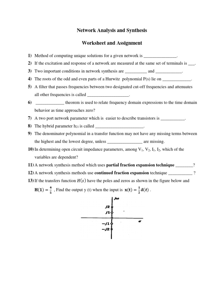 Network Analysis and Synthesis Worksheet and Assignments | PDF | Network Analysis (Electrical ...