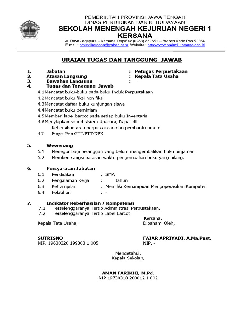 Tupoksi Unsur Perpustakaan 2019 | PDF