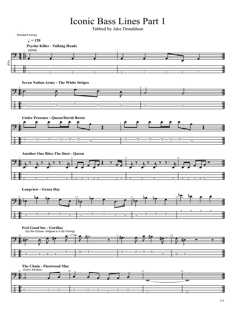 Iconic Bass Lines Collection | PDF | Sound Recording | Rock Music