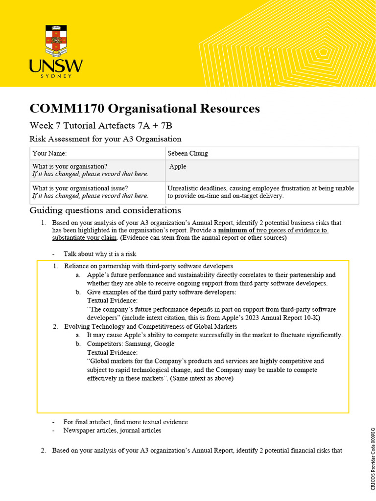 Week 7 Tutorial Artefacts Worksheet | PDF | Credit | Finance & Money Management