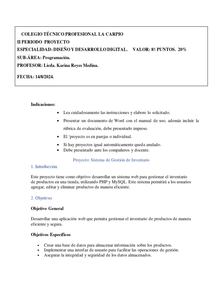 Proyecto de Programacion 12º Ii Periodo 2024 | PDF | Mi sql | Bases de datos