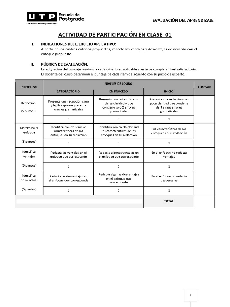 UTP - EVA - Formato y Rubrica - 01 | PDF | Evaluación | Aprendizaje