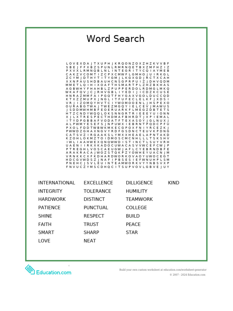 Word Search Pdf