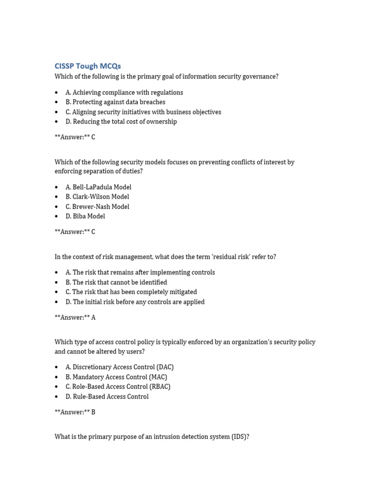 Cissp Q Rev Before Exam | PDF | Security | Computer Security