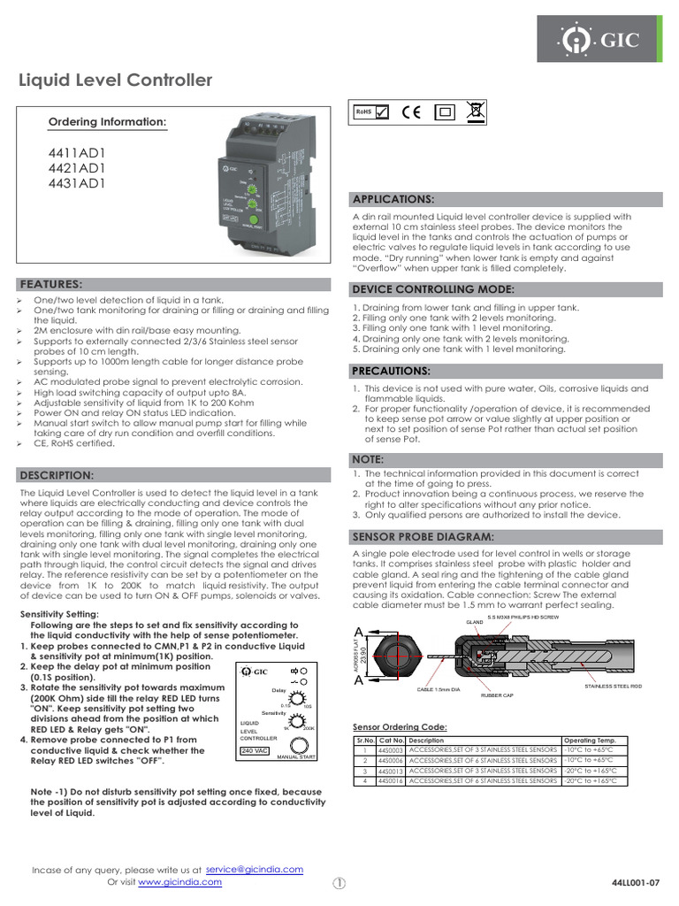 Liquid Level Controller Guide | PDF | Relay | Liquids