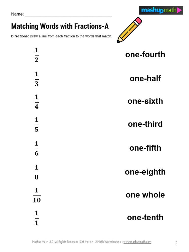 Matching Words With Fractions-A | PDF