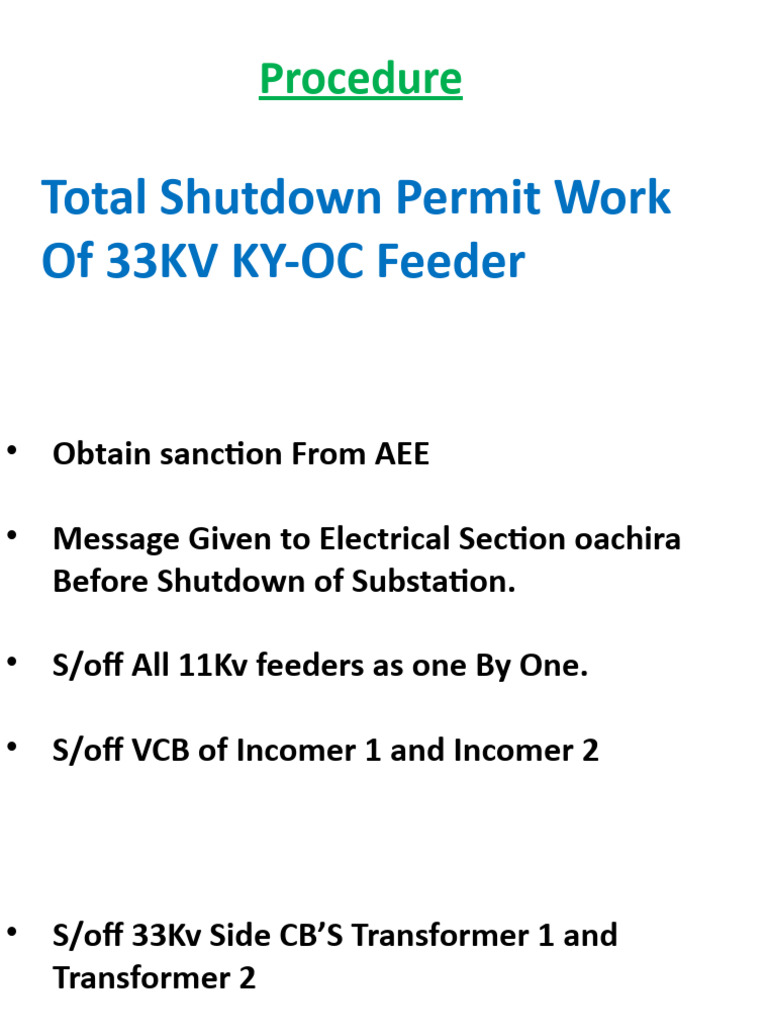 Procedure: Total Shutdown Permit Work of 33KV KY-OC Feeder | PDF | Home ...