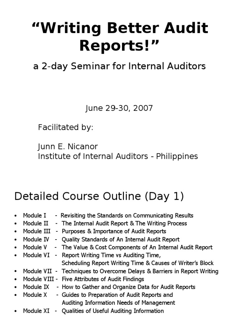 Echo Seminar On Report Writing - Day 1 | PDF | Internal Audit | Auditor ...