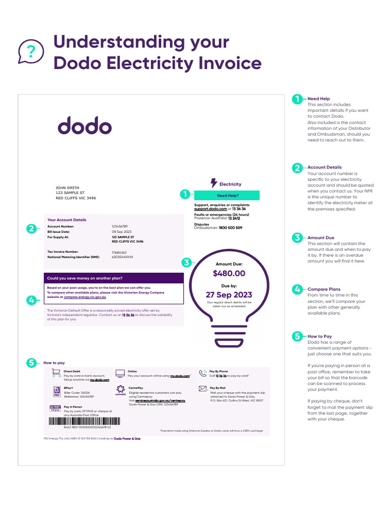 Dodo Bill Explainer Document (VIC-ELEC) | PDF | Cheque | Payments