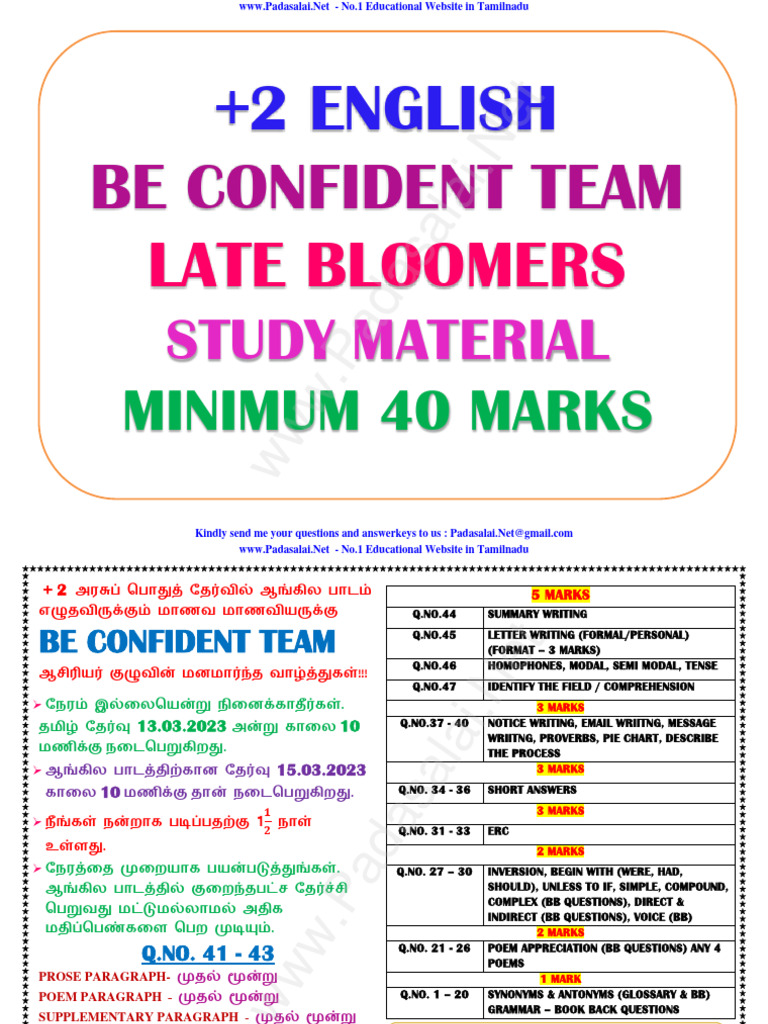 Study Material for 10th English Learners | PDF