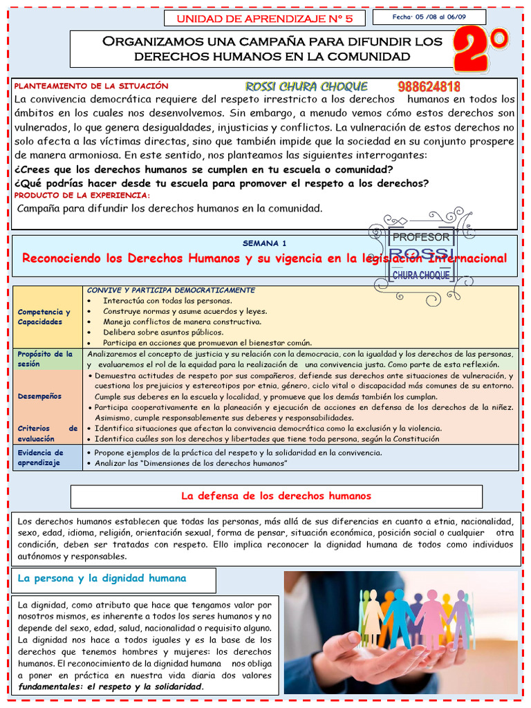 2° DPCC Unidad 5 Tema Derechos | PDF | Derechos humanos | Democracia