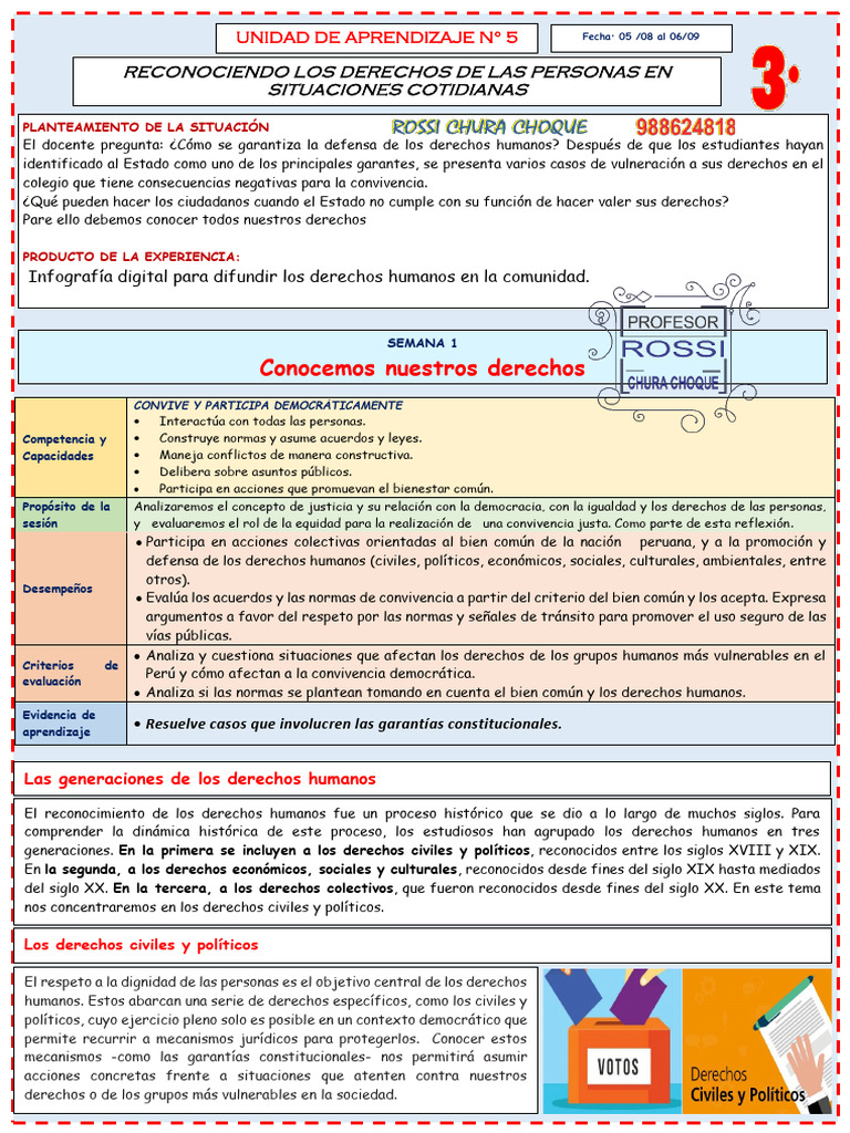 3° DPCC Unidad 5 Derechos | PDF | Derechos humanos | Democracia
