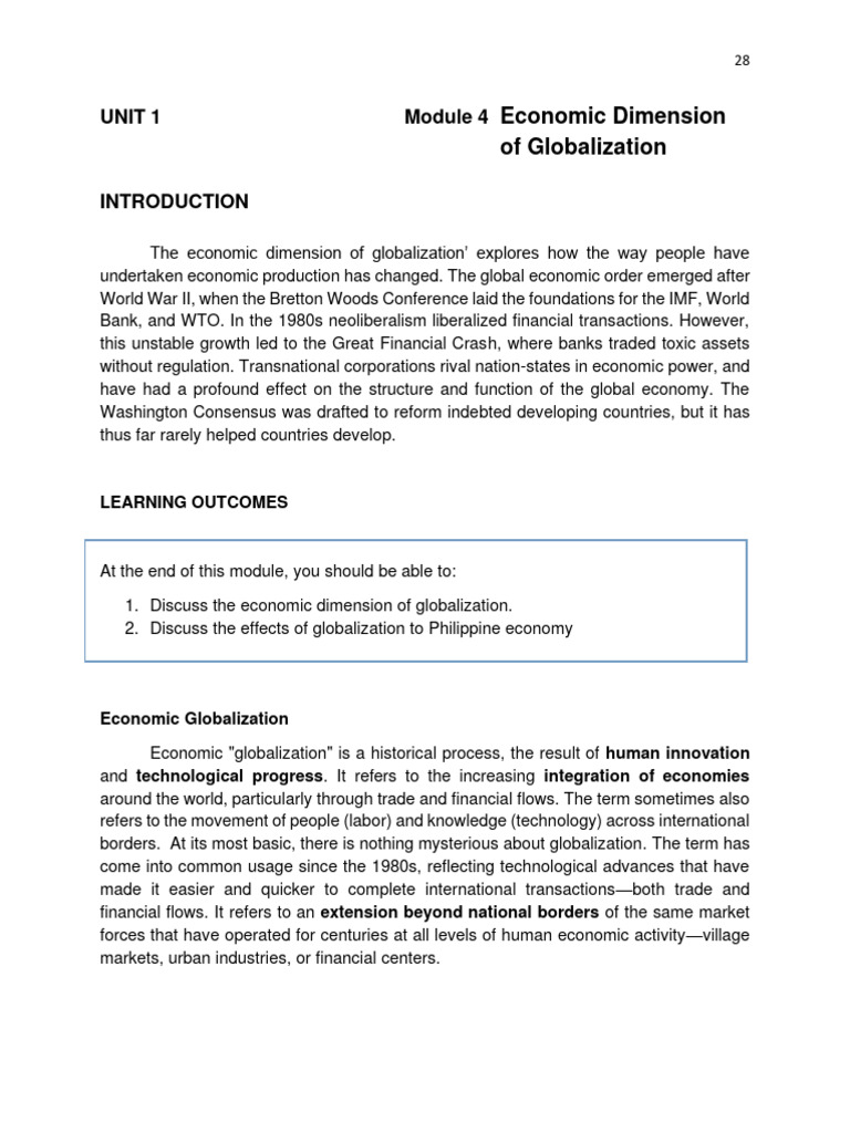 UNIT 1 MODULE 4 IN GLOB Economic Dimension OK | PDF | Globalization | Poverty & Homelessness