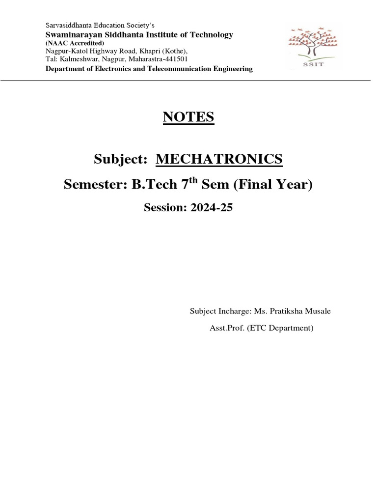 Mechatranics Notes 7 TH Sem | PDF | Mechatronics | Actuator