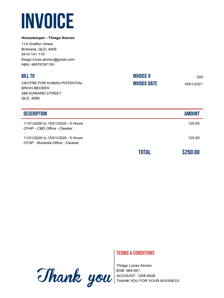 Invoice for Housekeeping Services | PDF