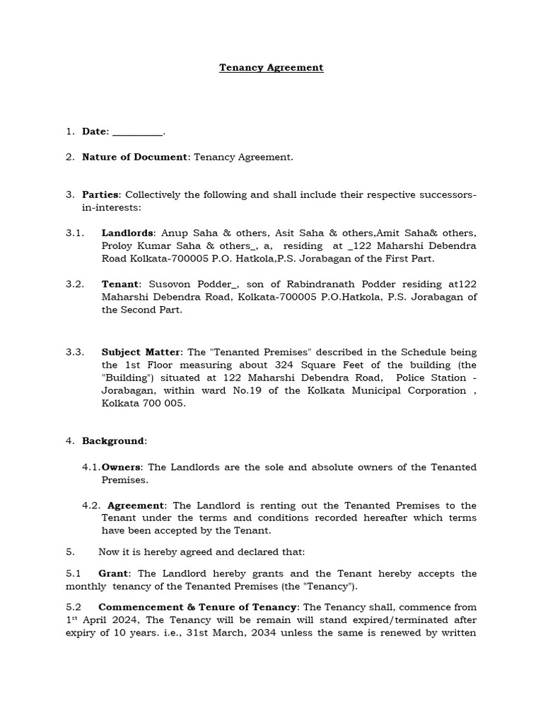 Tenancy Agreement - Shovon Draft | PDF | Leasehold Estate | Landlord