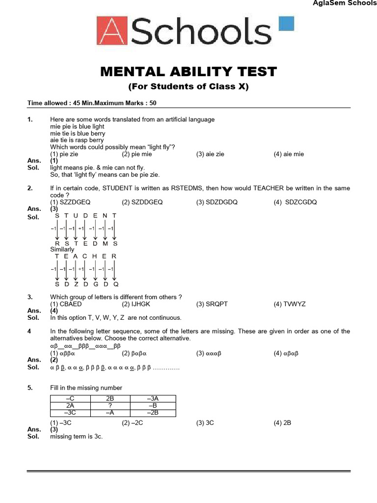 NTSE Sample Papers For Class 10 Stage II MAT | PDF