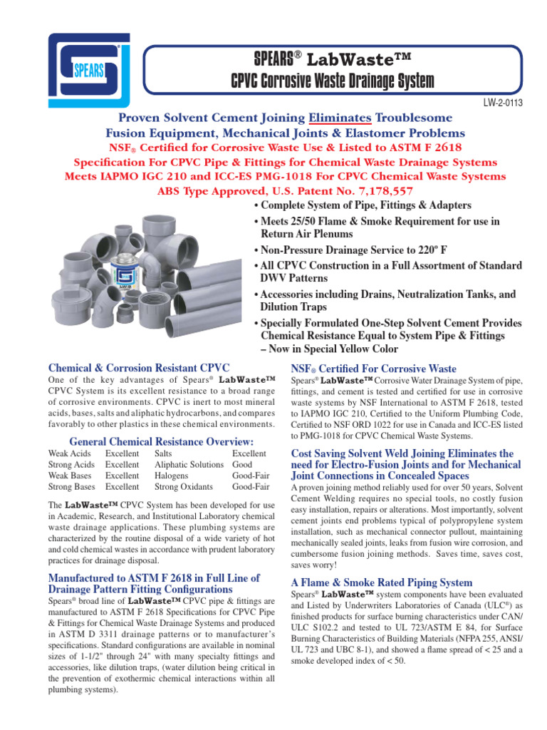 Spears CPVC Lab Waste Product Data SHeet | PDF | Pipe (Fluid Conveyance ...
