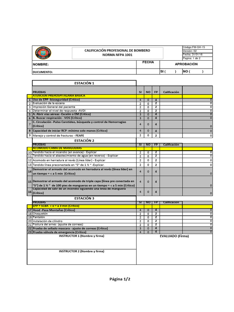 Evaluación Bomberos NFPA 1001 | PDF | La seguridad