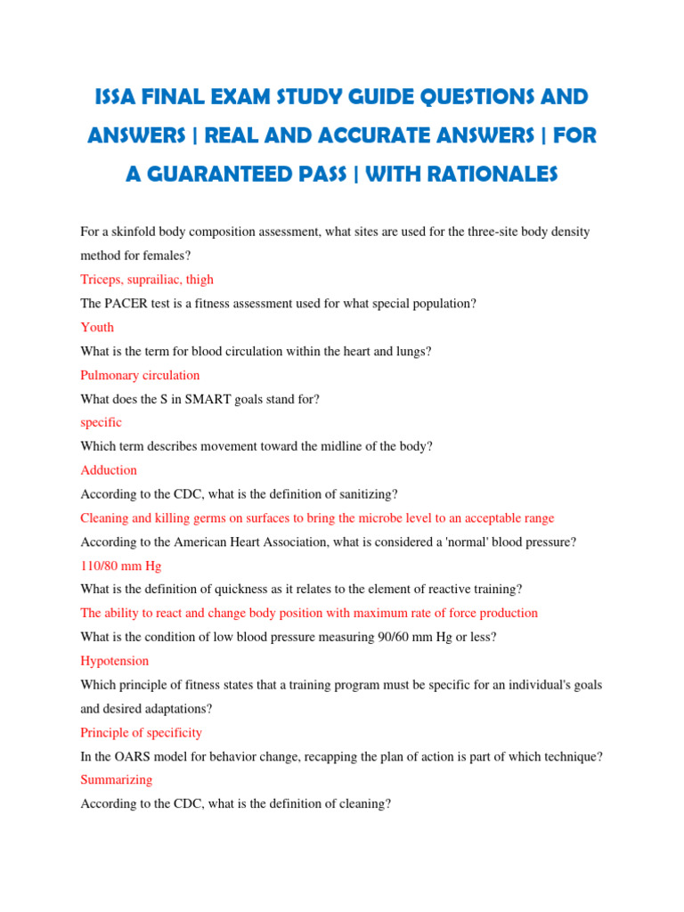Issa Final Exam Study Guide Questions and Answers | PDF | Strength ...