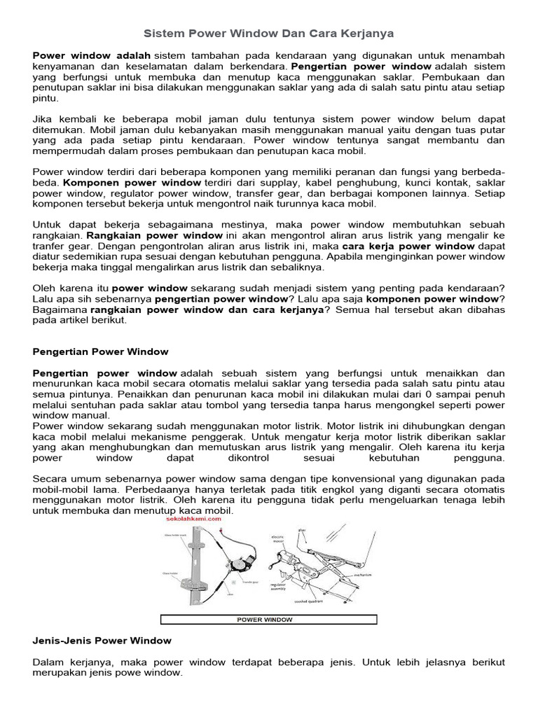 Sistem Power Window Dan Cara Kerjanya | PDF