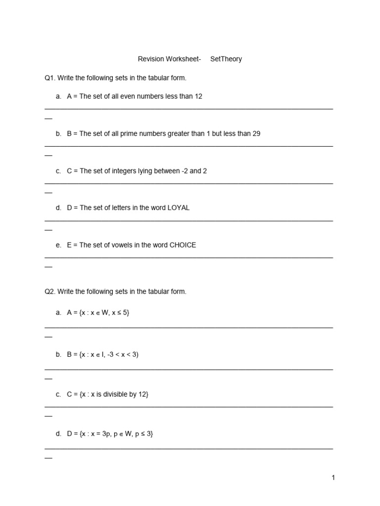 Set Theory Practice Sheet | PDF