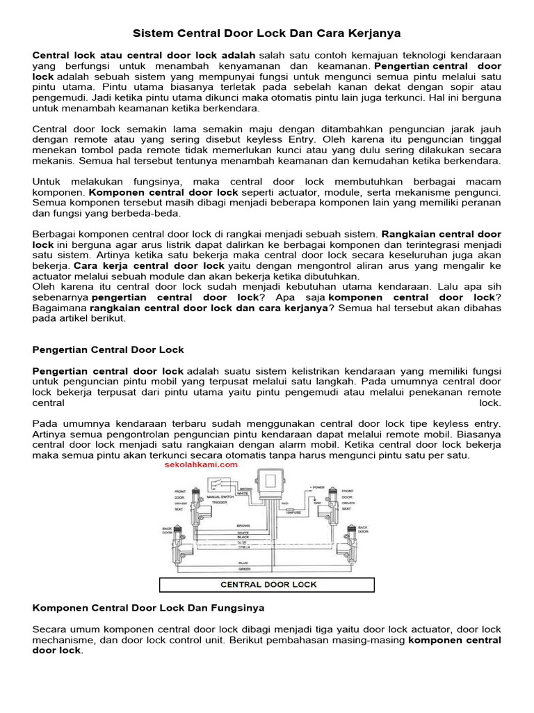 Sistem dan Komponen Central Door Lock | PDF