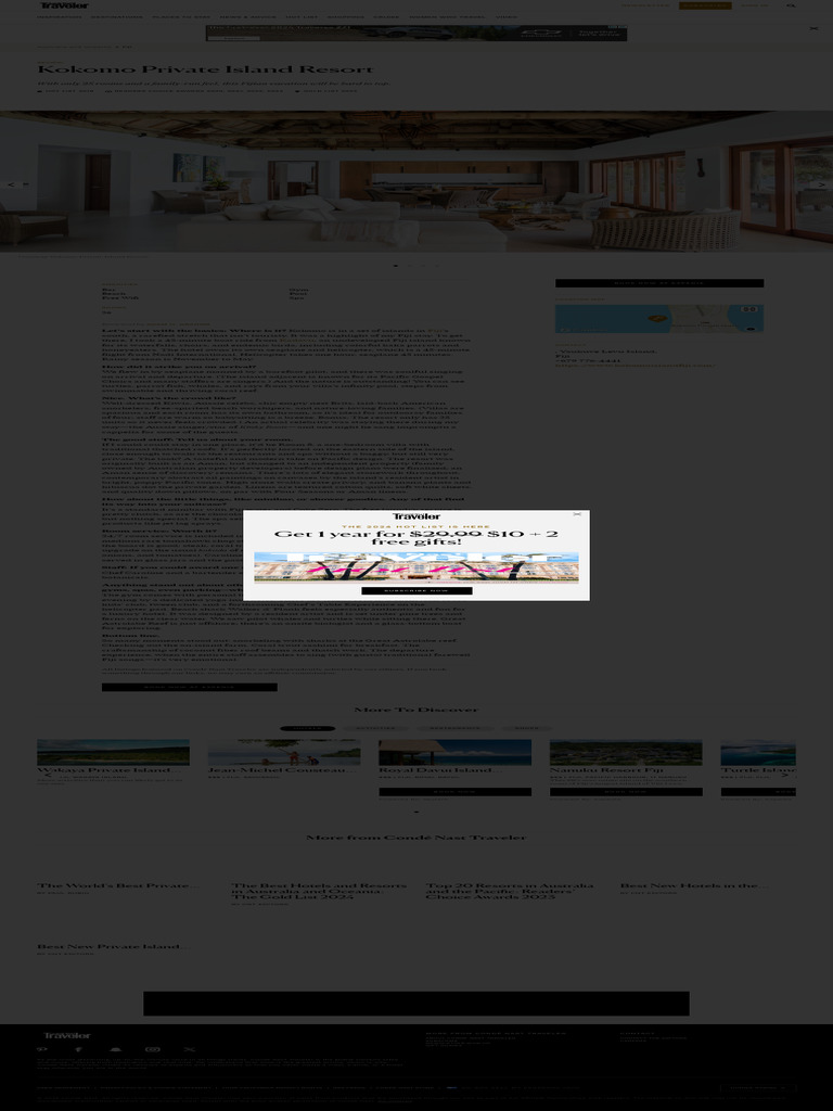 FIJI PRIVARE ISLAND Kokomo Private Island Resort - Hotel Review - Condé Nast Traveler | PDF | Fiji