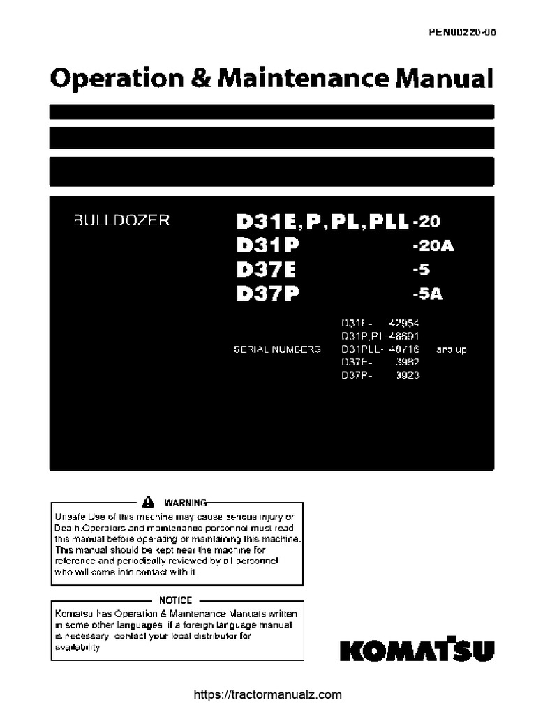 D31 D37 Bulldozer Operation Maintenance Manual | PDF
