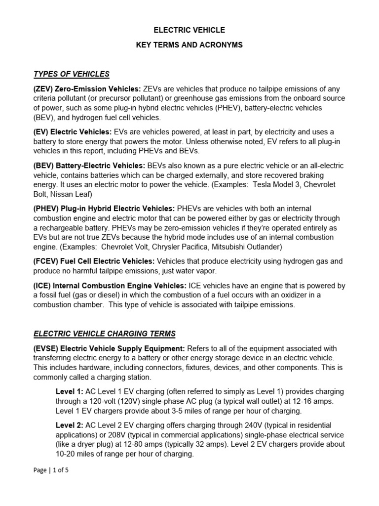 Electric Vehicle Acronyms and Glossary | PDF | Plug In Hybrid ...