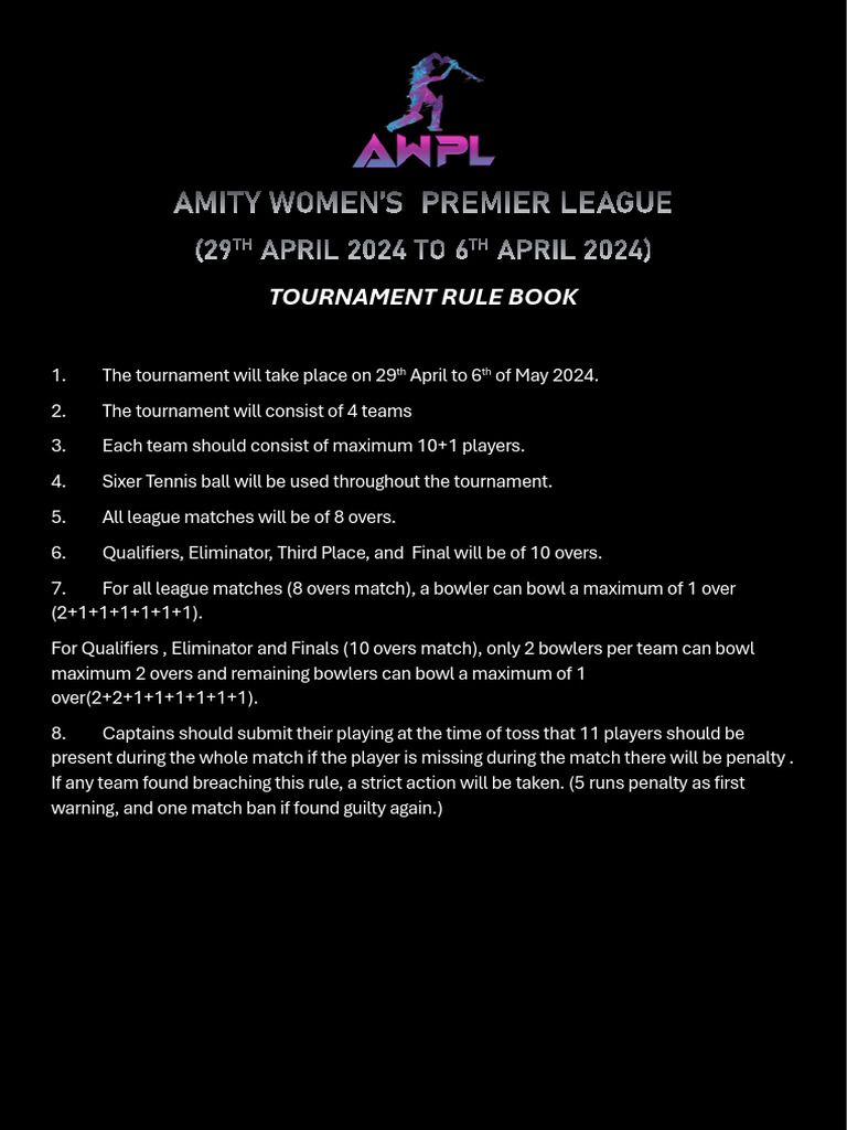 Awpl S3C Final Rule Book | PDF | Sports Rules And Regulations | Forms ...