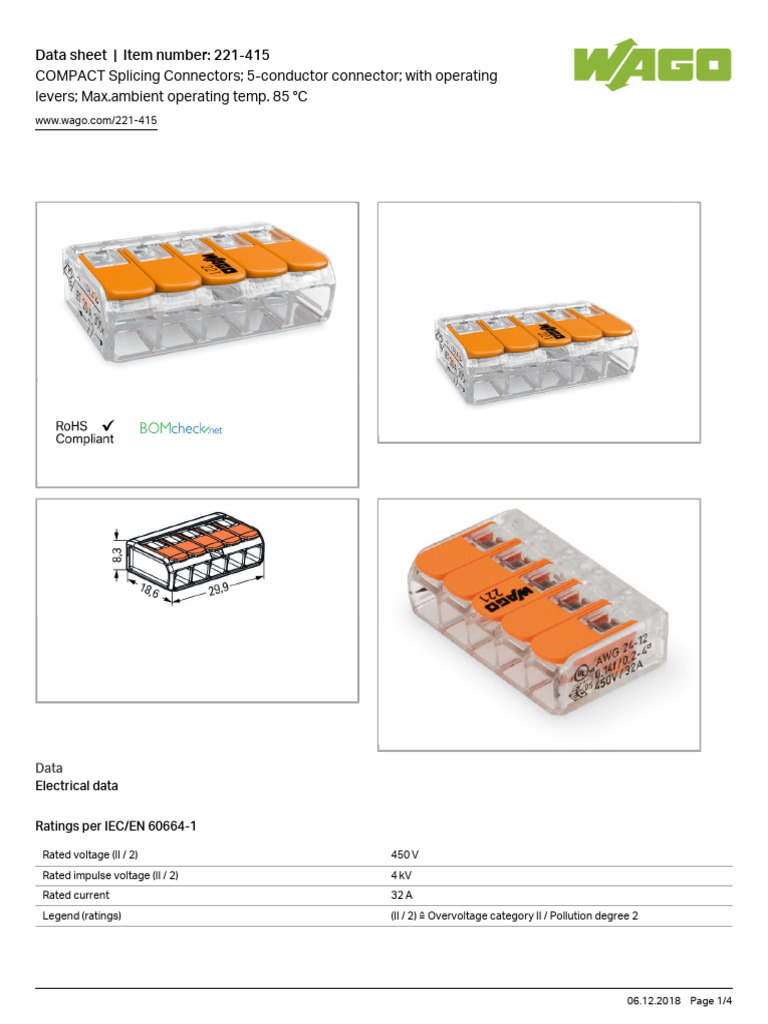 Borna de Conexión - WAG1 - 221-415 - Datasheet - en - 1 | PDF ...