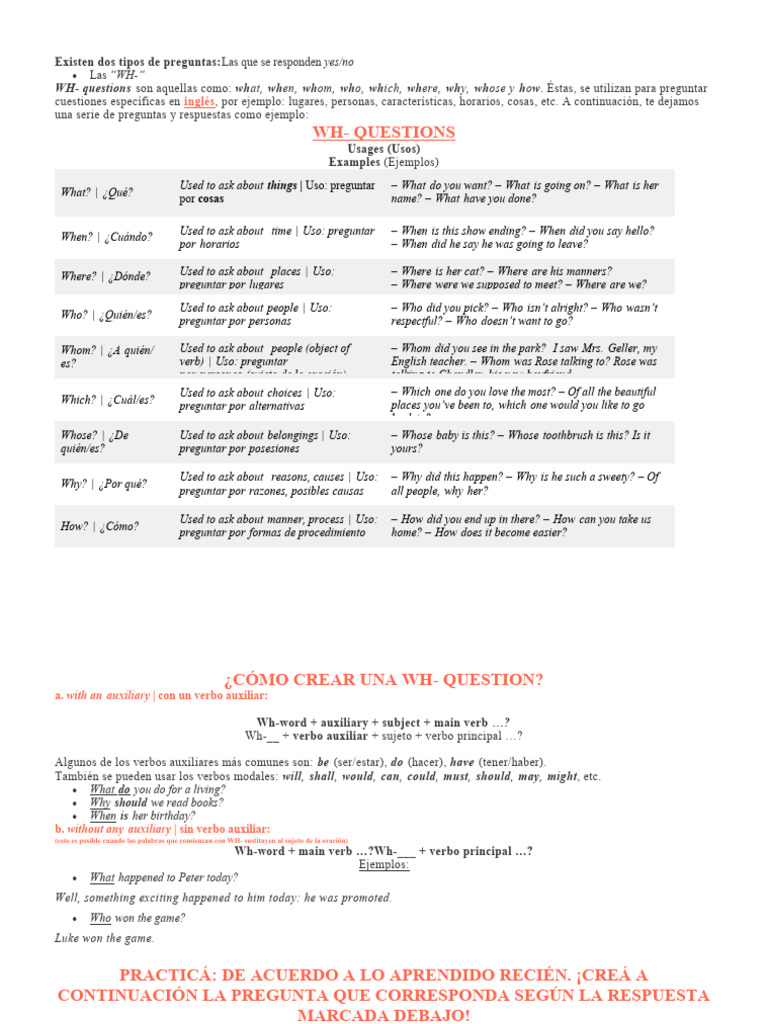 Existen Dos Tipos de Preguntas WH | PDF | Linguistic Morphology | Semantic Units