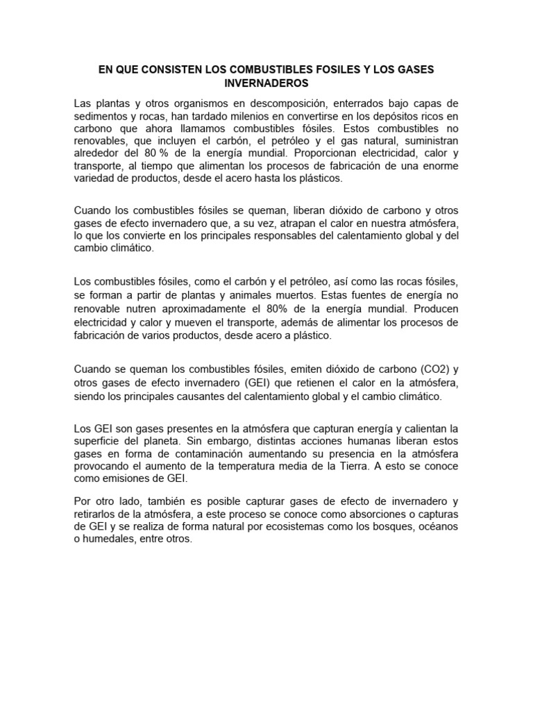 En Que Consisten Los Combustibles Fosiles y Los Gases Invernaderos ...